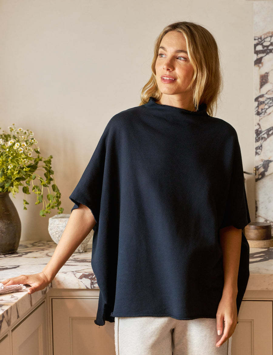Audrey, Funnel Neck Capelet, Navy | Frank & Eileen