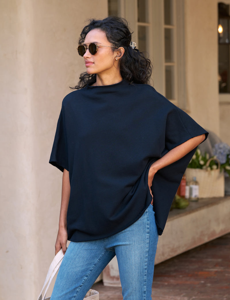 Audrey, Funnel Neck Capelet, Navy | Frank & Eileen