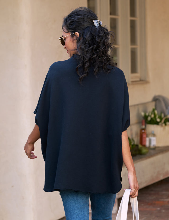Audrey, Funnel Neck Capelet, Navy | Frank & Eileen