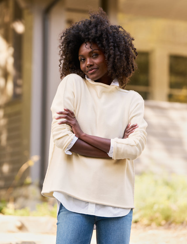 Monterey, Rolled Funnel Neck Sweater, Cream | Frank & Eileen
