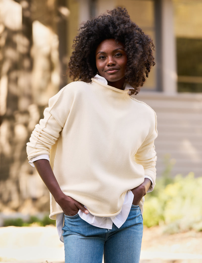 Monterey, Rolled Funnel Neck Sweater, Cream | Frank & Eileen