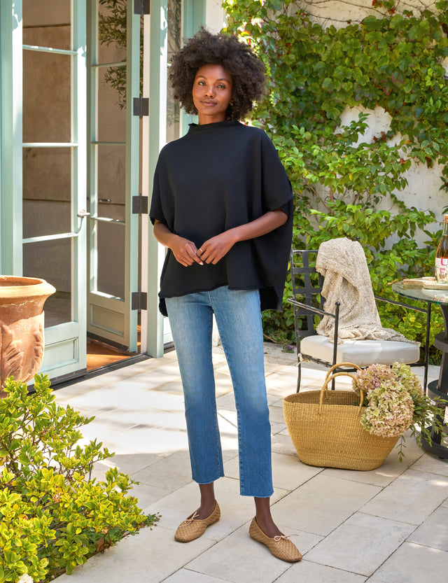 Audrey, Funnel Neck Capelet, Navy | Frank & Eileen