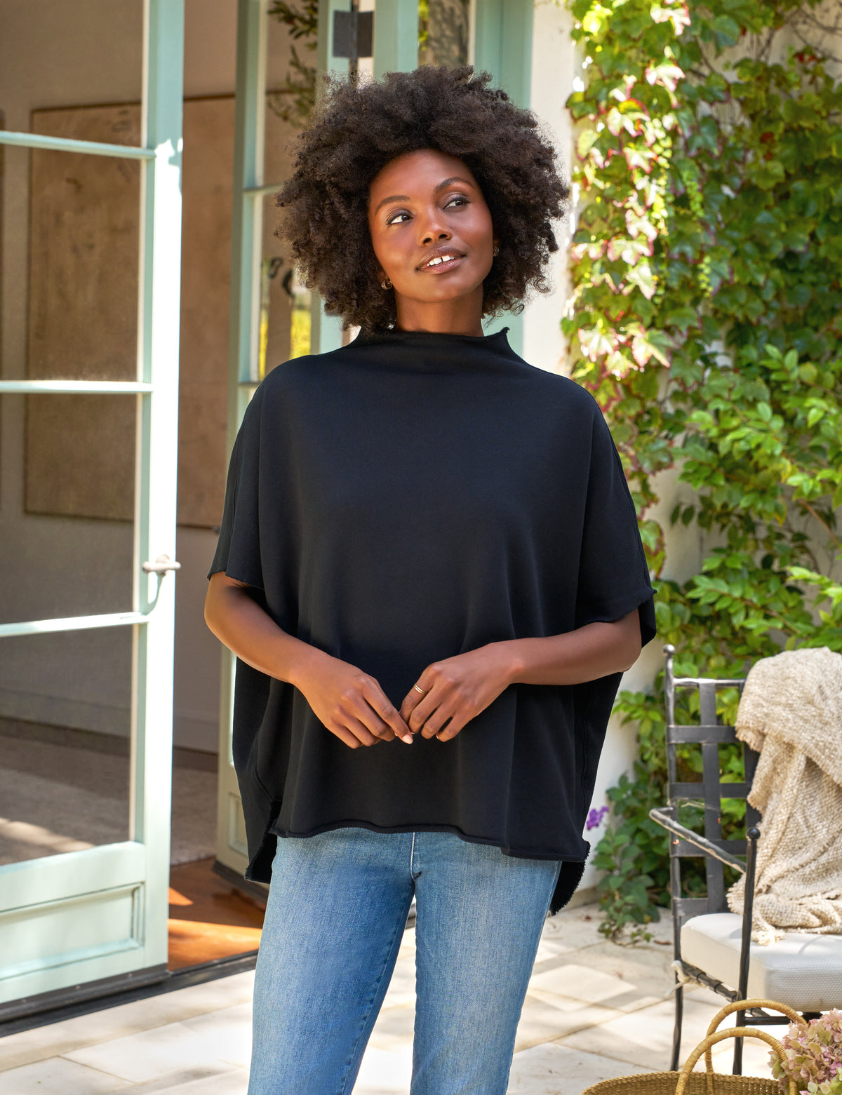 Audrey Funnel Neck Black Capelet | Frank & Eileen