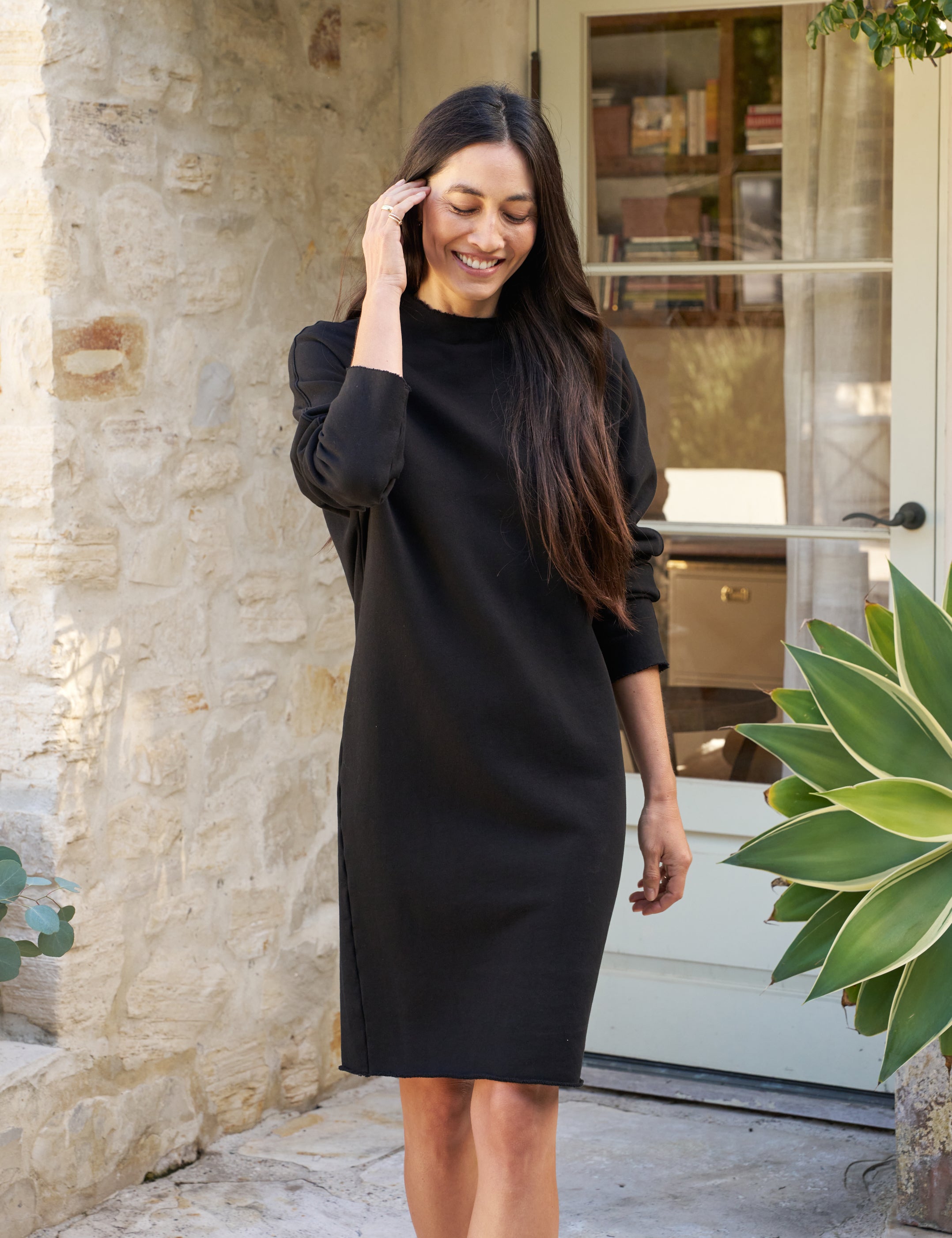 Izzie, Funnel Neck Short Dress, Black | Frank & Eileen