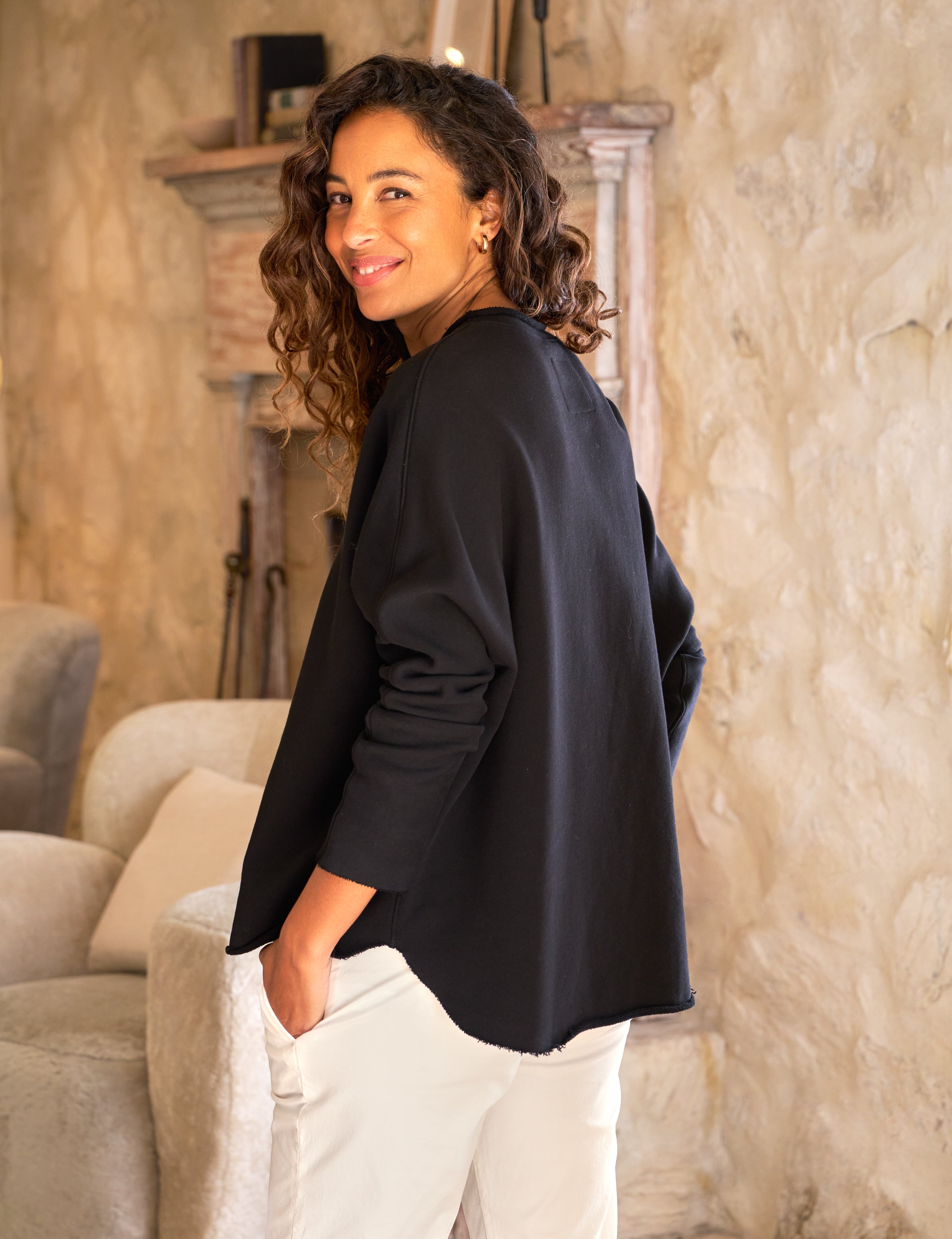 Anna, Long-Sleeve Capelet, Black | Frank & Eileen