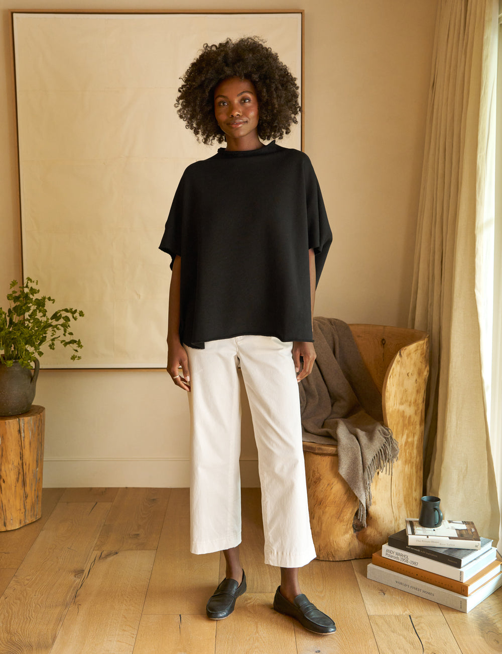 Audrey Funnel Neck Black Capelet | Frank & Eileen