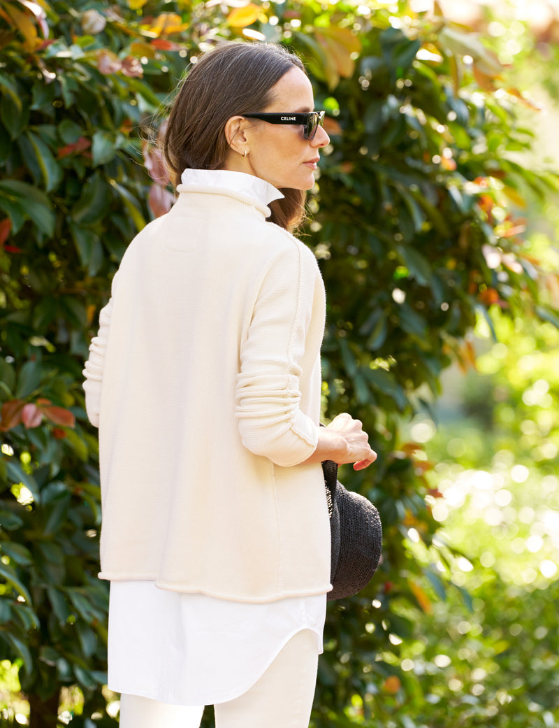 Monterey, Rolled Funnel Neck Sweater, Cream | Frank & Eileen