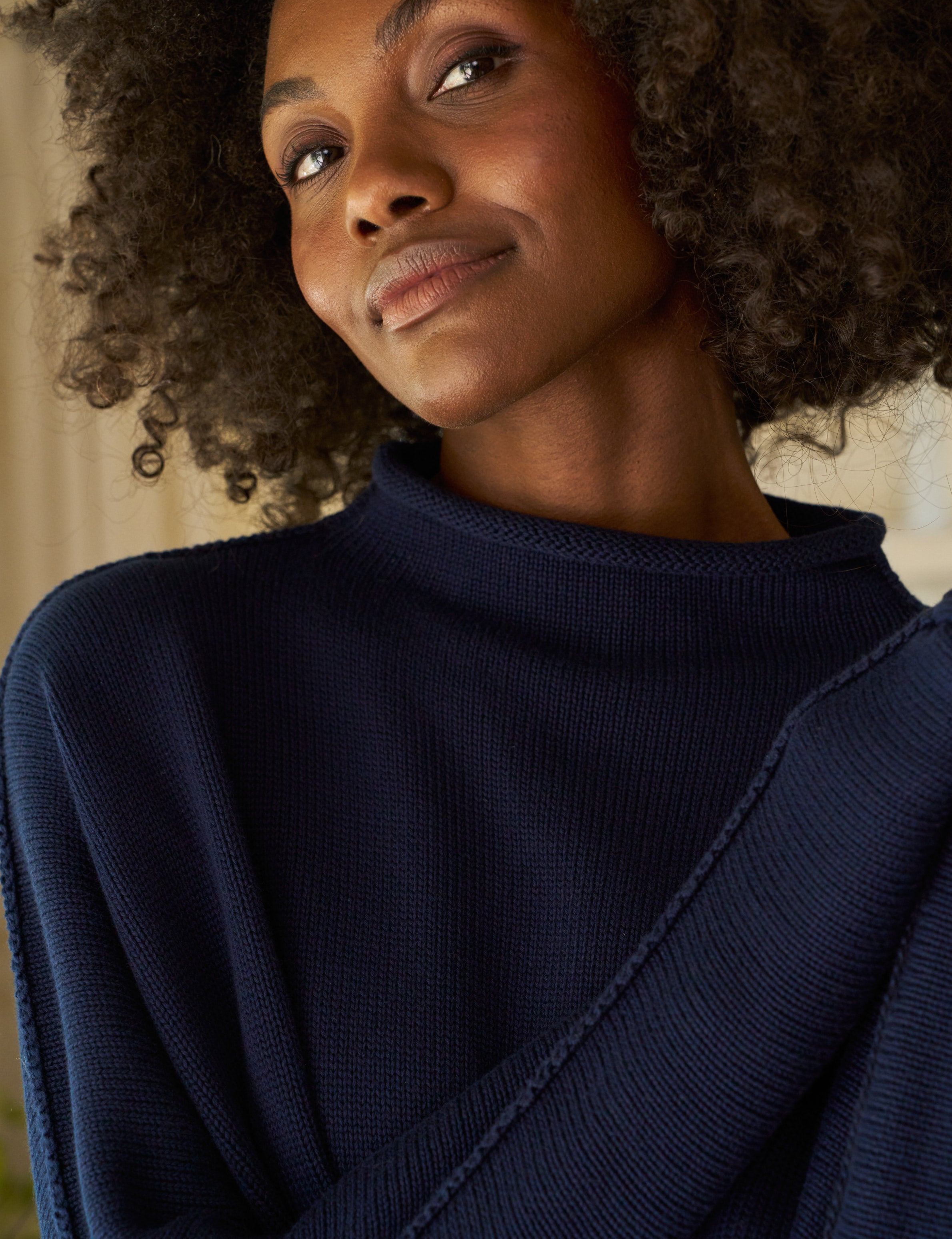 Monterey, Rolled Funnel Neck Sweater, Navy | Frank & Eileen