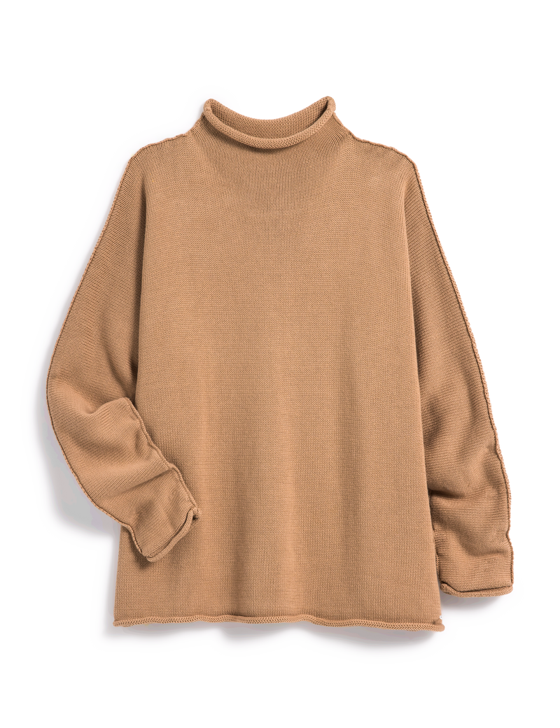 Monterey, Rolled Funnel Neck Sweater, Tan | Frank & Eileen