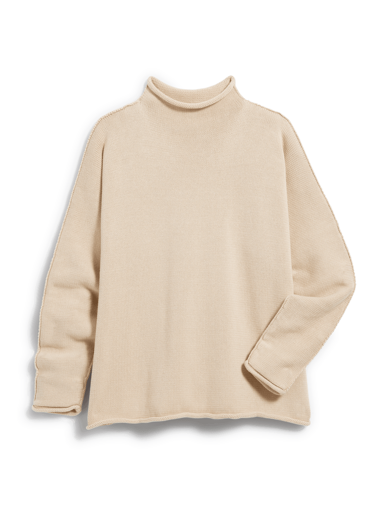 Monterey, Rolled Funnel Neck Sweater, Sand | Frank & Eileen