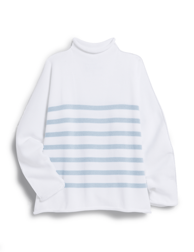 Monterey, Rolled Funnel Neck Sweater, Light Blue Stripe | Frank & Eileen