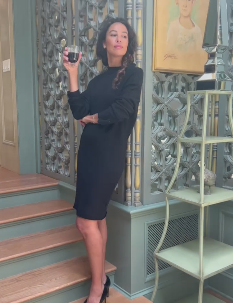 Izzie, Funnel Neck Short Dress, Black | Frank & Eileen